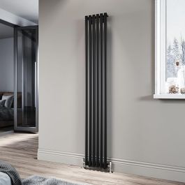 ELEGANT Black Vertical Radiator 1800x294mm Tall Upright Oval Column ...