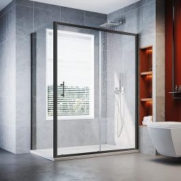 ELEGANT Black Sliding Shower Enclosure Reversible Shower Screen Panel ...