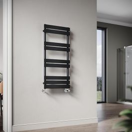 ELEGANT 1000 x 450 mm Black Flat Panel Heated Towel Rail Central ...