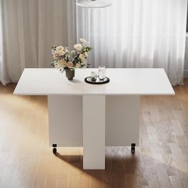 ELEGANT White Foldable Dinner Table with Wheels and Storage Shelf