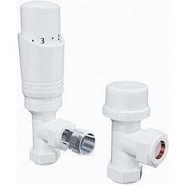 ELEGANT White Angled Thermostatic Radiator Valve Set TRV Radiator Valves