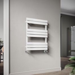 ELEGANT 800 x 600 mm White Flat Panel Heated Towel Rail Bathroom Ladder ...