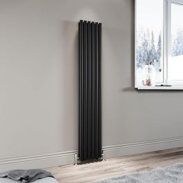 ELEGANT Black Vertical Radiator 1600x294mm Tall Upright Oval Column ...