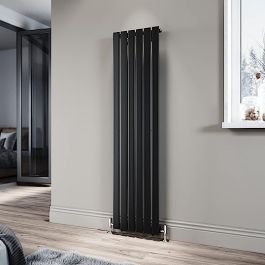ELEGANT 1600 x 408mm Black Vertical Radiator Tall Upright Single Flat ...