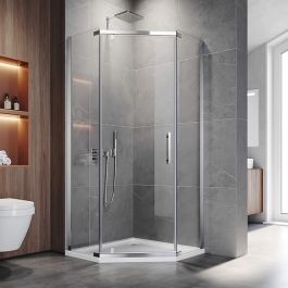 ELEGANT 900 x 900 mm Pivot Pentagonal Shower Enclosure 8mm Tempered ...