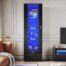 ELEGANT High Gloss Display Cabinet RGB LED Cupboard Black Tall Storage ...