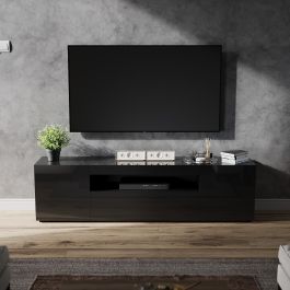 ELEGANT 180cm Black High Gloss TV Stand Cabinet Unit Shelves Storage ...
