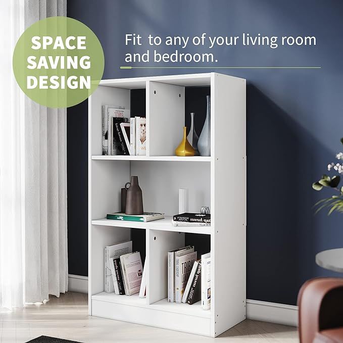 ELEGANT Wooden White 3 Tier Low Bookshelf Open Cubes and Shelves 600x290x1000 mm