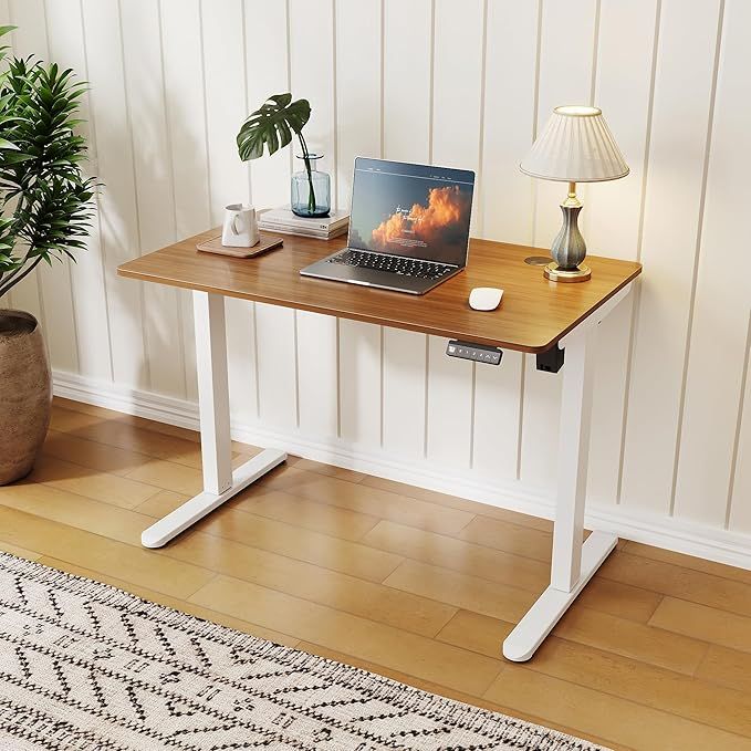 ELEGANT Electric Standing Desk 100x60cm White Frame & Dark Walnut Desktop