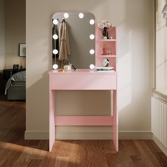 ELEGANT Dressing Table with Hollywood LED Lights Mirror Pink