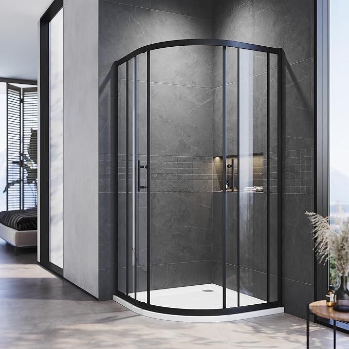 ELEGANT 800x800mm Quadrant Shower Enclosure Black Shower Cubicle