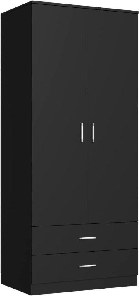 ELEGANT 2 Drawers 2 Doors Black Free Standing Wardrobe With Large Hanging Space