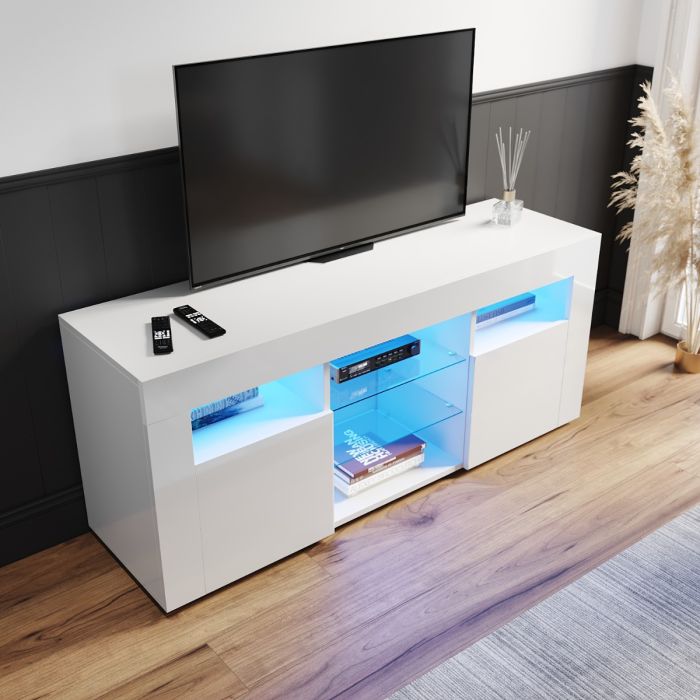 ELEGANT 1200mm Gloss White Modern Multi Colour LED TV Unit Stand with Entertainment Cabinet