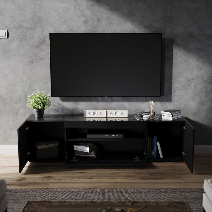 Black tv stand with shelves store